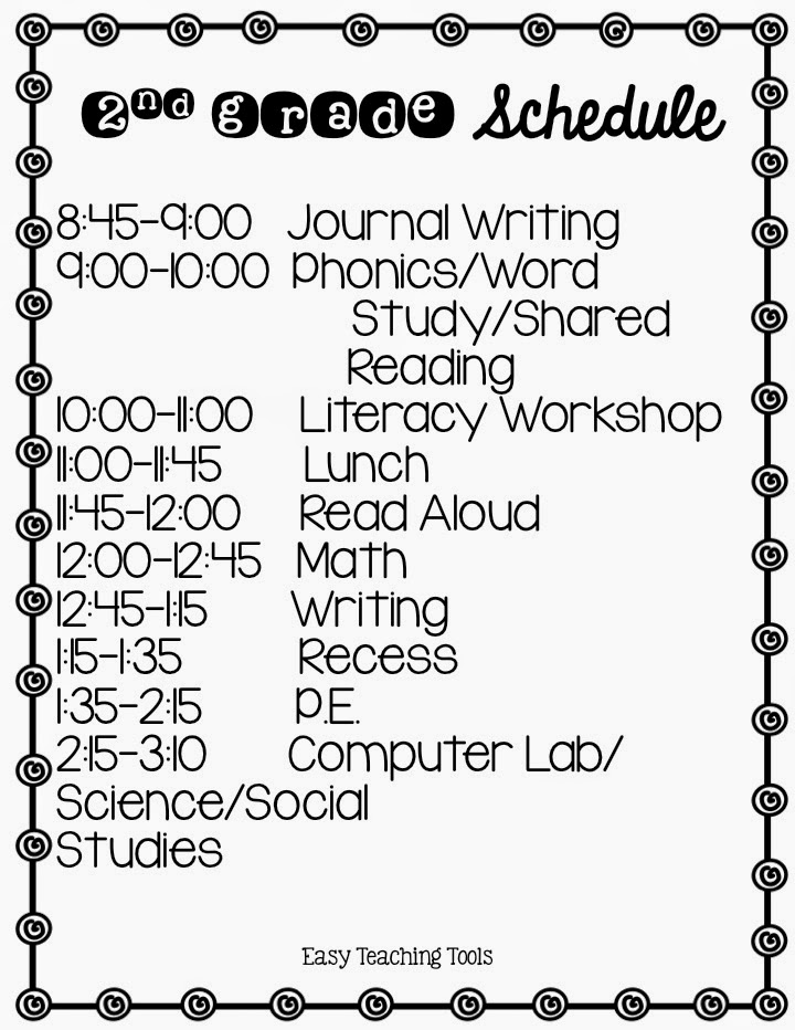 Schedule Worksheet 3rd Grade